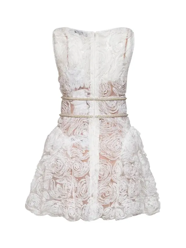 SELF-PORTRAIT White Sequin Tulle And Lace Mini Dress - Multicolor