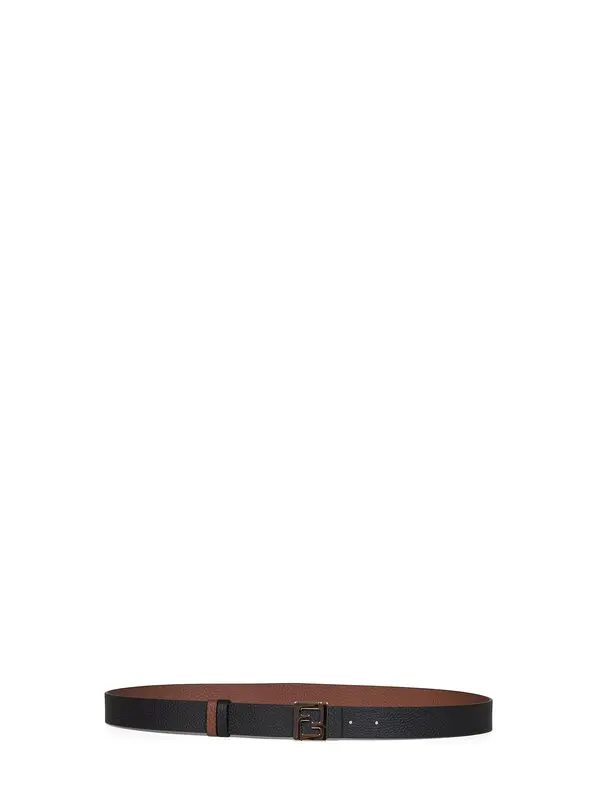 Fendi Black And Dark Brown Leather 30 Mm Reversible Ff Belt - Multicolor