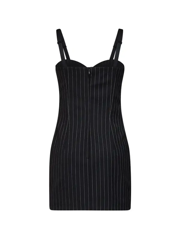 Dolce & Gabbana Black Stretch Pinstriped Wool Bustier Mini Dress