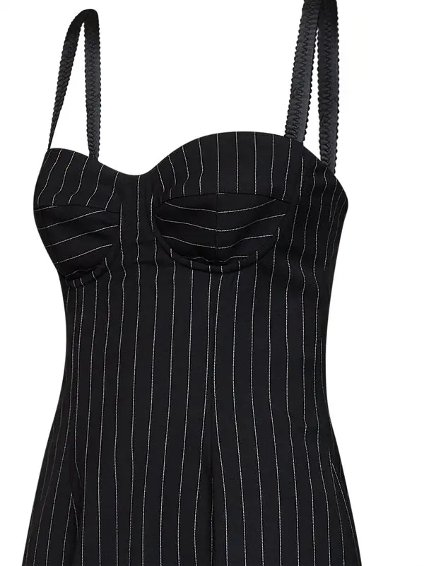 Dolce & Gabbana Black Pinstriped Wool Bustier Mini Dress