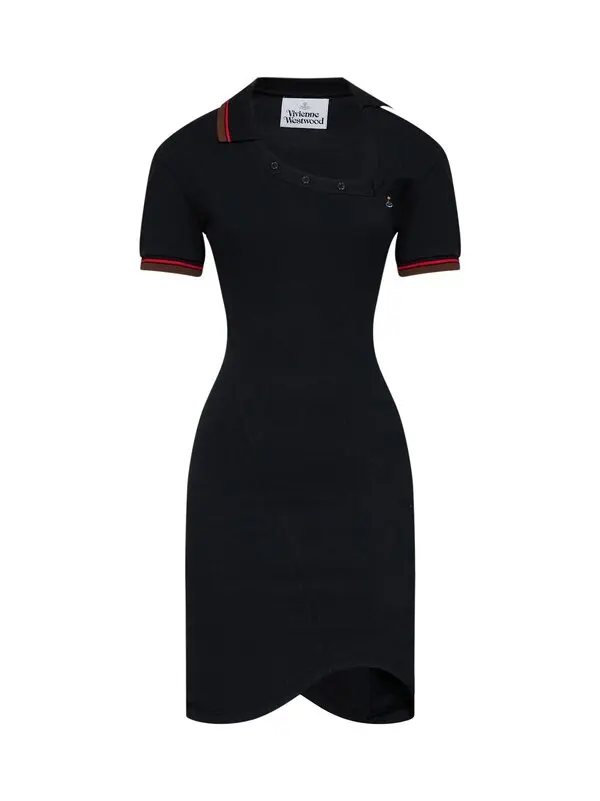 VIVIENNE WESTWOOD Black Cotton Piqué Asymmetric Polo Mini Dress - Multicolor