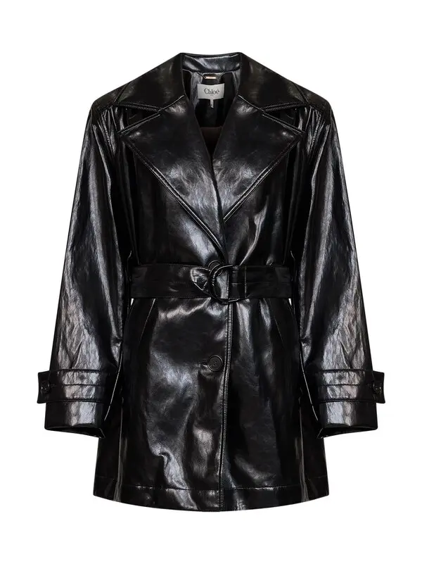 Chloé Black Shiny Coated Viscose Belted Trench Coat - Multicolor