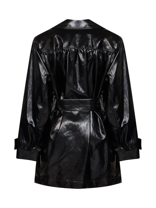 Chloé Black Shiny Coated Viscose Belted Trench Coat