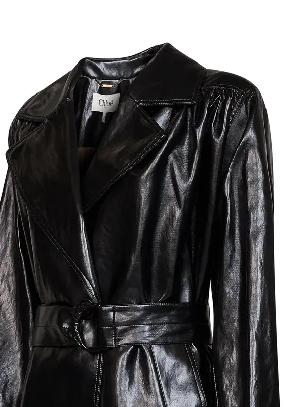 Chloé Black Shiny Coated Viscose Belted Trench Coat
