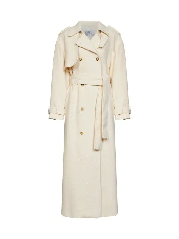 Giuseppe Di Morabito Milk Bouclé Long Double-breasted Belted Trench Coat