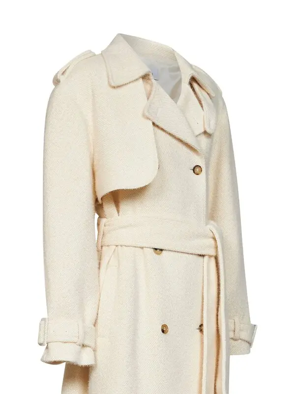 Giuseppe Di Morabito Milk Bouclé Long Double-breasted Belted Trench Coat