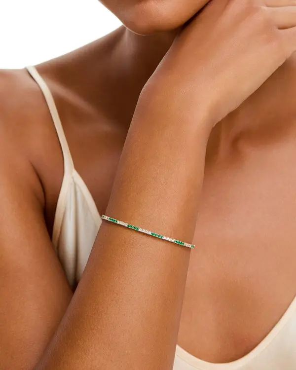 Bloomingdale'S Sapphire And Diamond Bangle Bracelet In 14k Yellow Gold - Emerald/gold