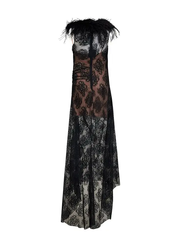 Giuseppe Di Morabito Black Lace Dress With Feather Trim