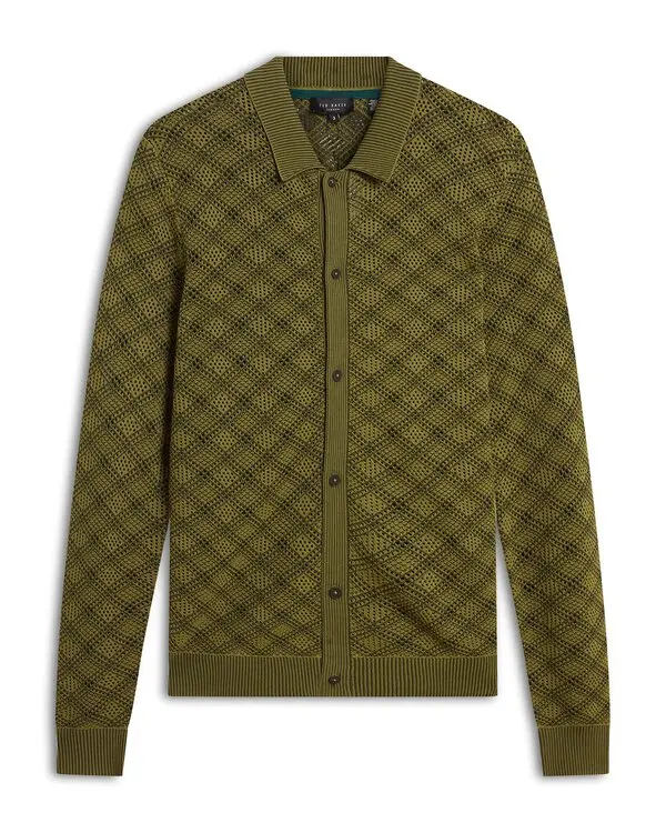 Ted Baker London Kearl Long Sleeve Geometric Stitch Sweater Polo