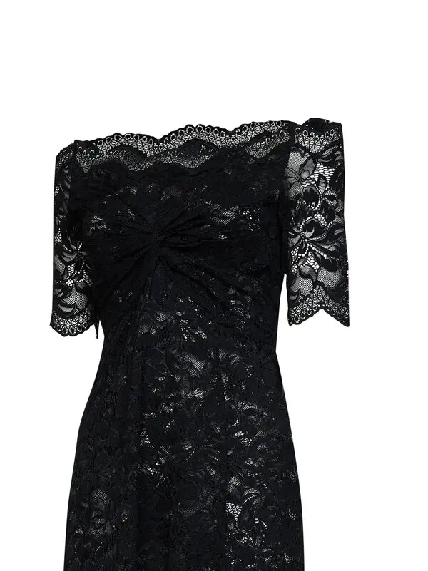 Rabanne Black Layered Lace Off-the-shoulder Maxi Dress - Multicolor