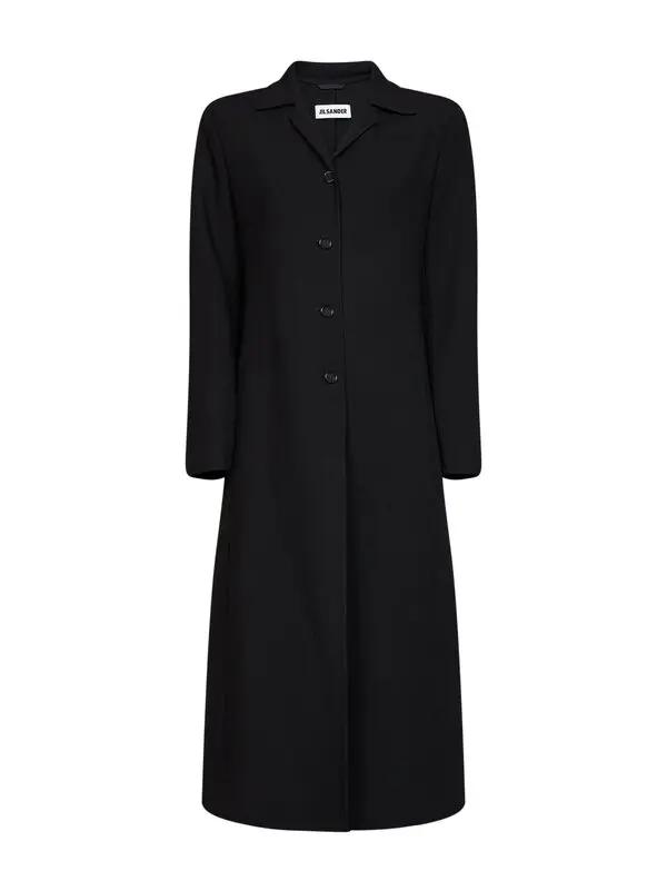 JIL SANDER Black Virgin Wool Long Single-breasted Coat - Multicolor
