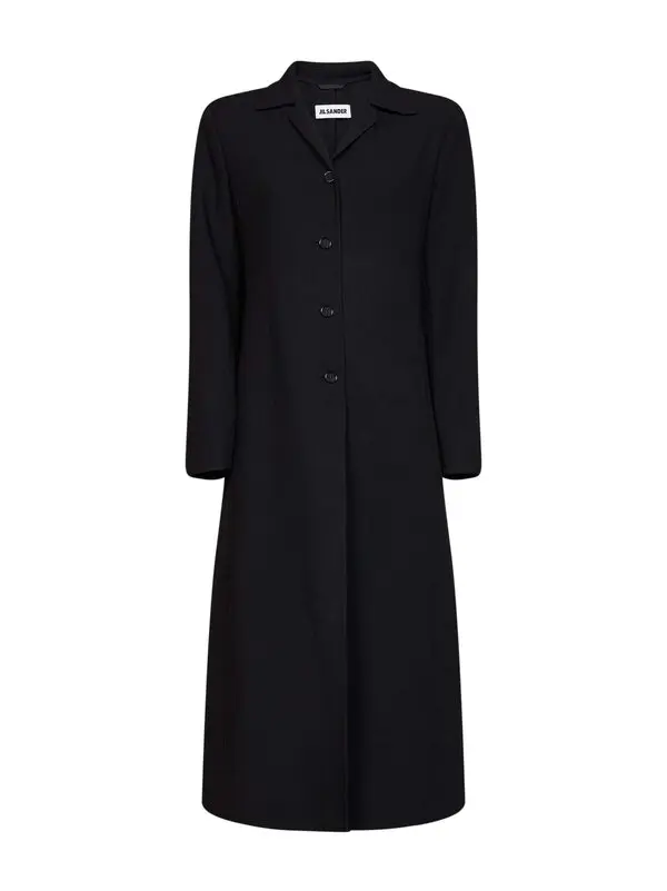 JIL SANDER Black Virgin Wool Long Single-breasted Coat - Multicolor