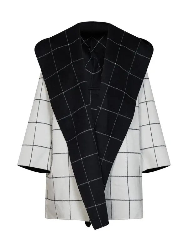 TOTEME Black And White Check Double Hooded Coat