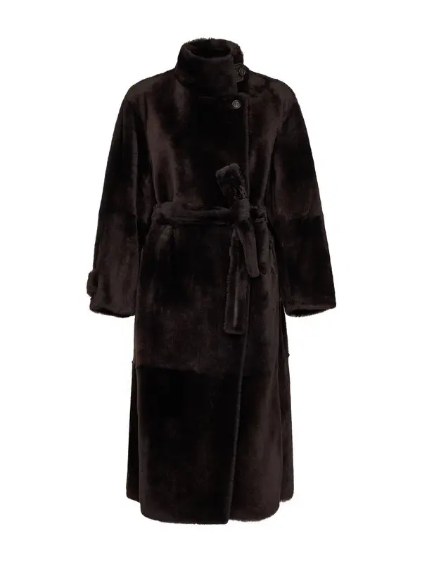 Brunello Cucinelli Belted Shearling Coat - Multicolor