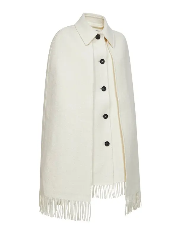 TOTEME White Bouclé Fringe Cape Coat