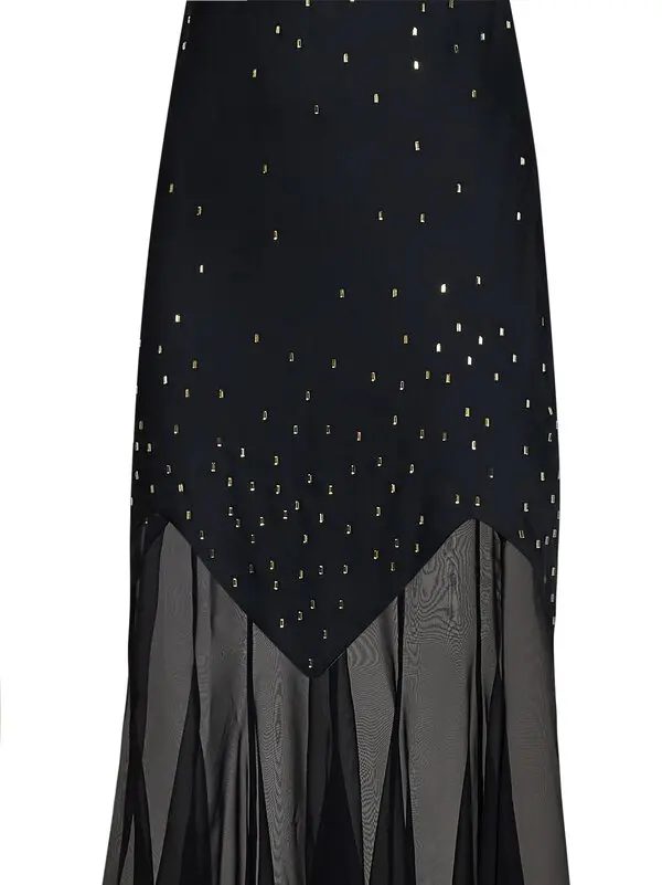 Rabanne Embellished Black Satin And Chiffon Dress - Multicolor