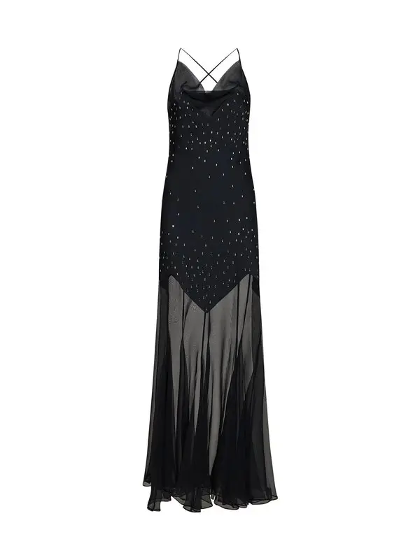 Rabanne Embellished Black Satin And Chiffon Dress - Multicolor