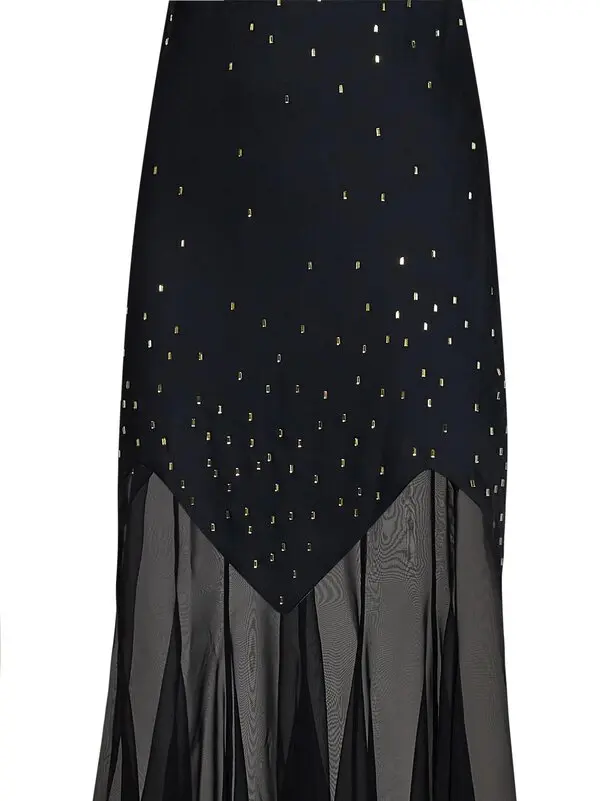 Rabanne Embellished Black Satin And Chiffon Dress - Multicolor