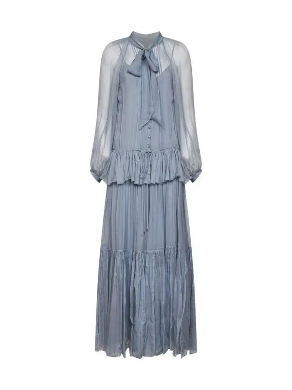 Chloé Light Blue Silk Muslin Fluid Maxi Dress - Multicolor