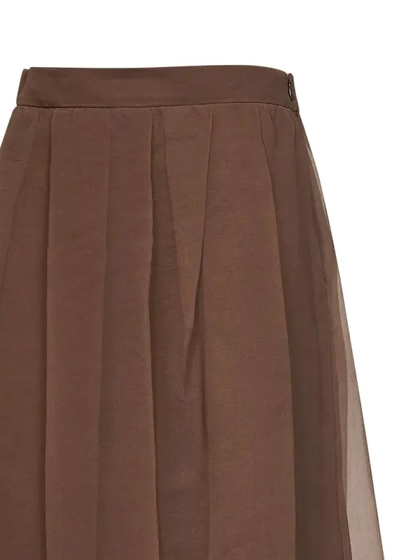 Brunello Cucinelli Cigar Crispy Silk Flared Midi Skirt