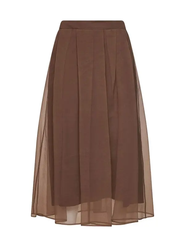 Brunello Cucinelli Pleated Flared Silk Midi Skirt - Multicolor
