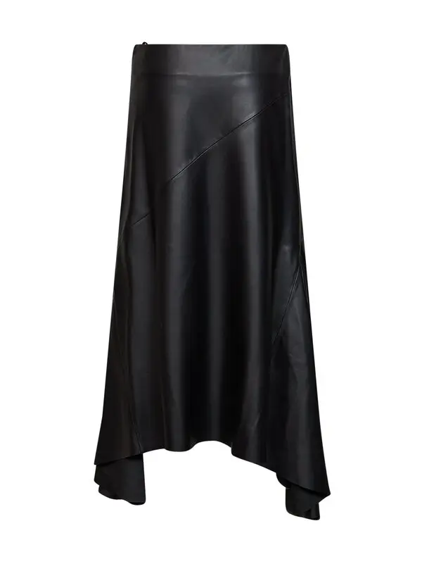 MUGLER Black Nappa Leather Asymmetric Skirt
