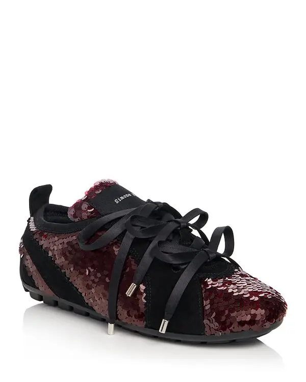 Simone Rocha Sequined Ballerina Sneakers With Bow Detailing - Deep Red