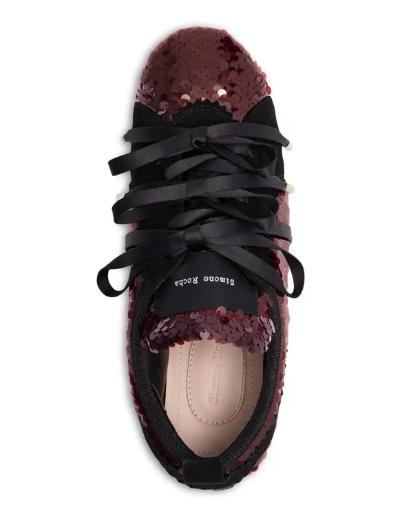 Simone Rocha Sequined Ballerina Sneakers With Bow Detailing - Deep Red