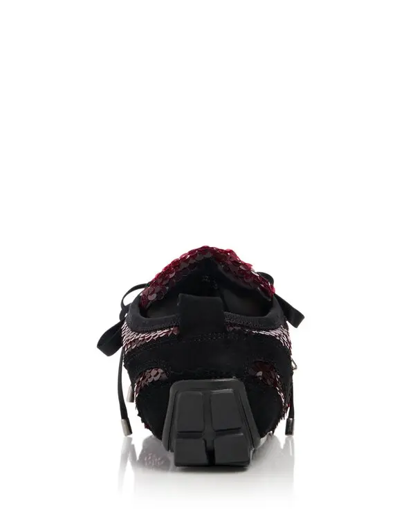 Simone Rocha Sequined Ballerina Sneakers With Bow Detailing - Deep Red