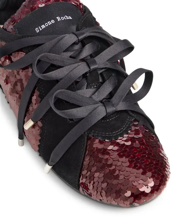 Simone Rocha Sequined Ballerina Sneakers With Bow Detailing - Deep Red