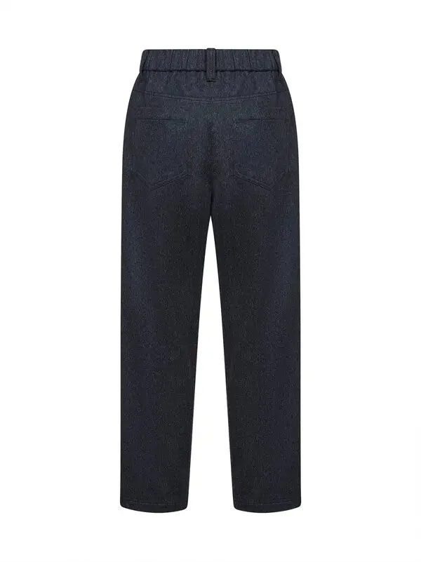 Brunello Cucinelli Anthracite Wool Flannel Baggy Trousers With Monili - Multicolor