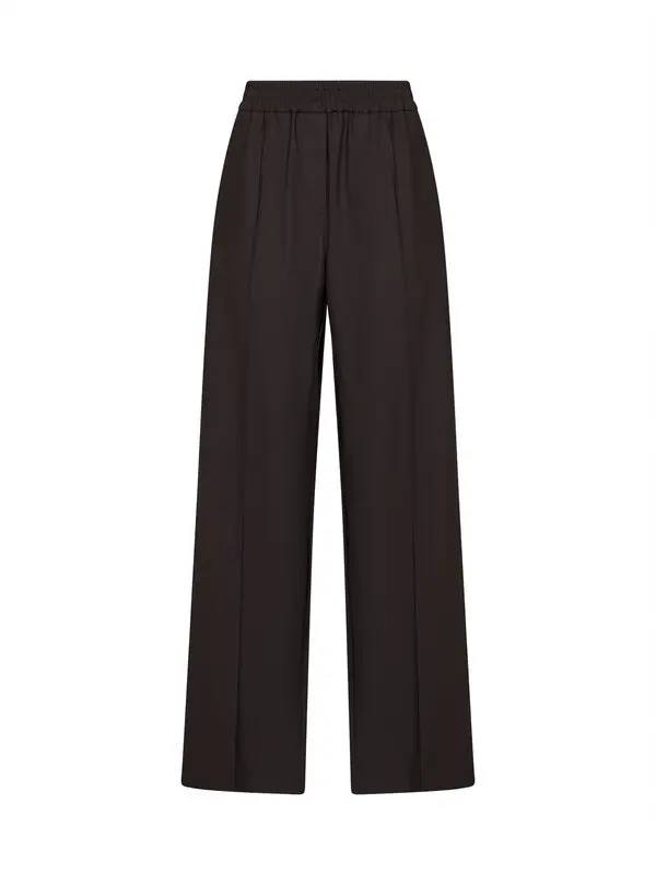 Brunello Cucinelli Coffee Tropical Luxury Wool Loose Track Trousers - Multicolor