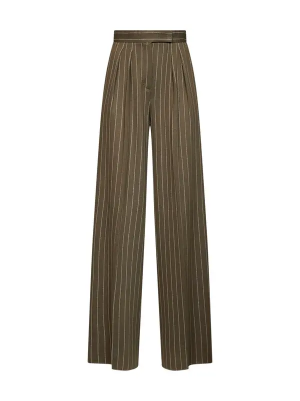 Max Mara Khaki Green Pinstriped Jersey Mxmrio Wide-leg Trousers - Multicolor