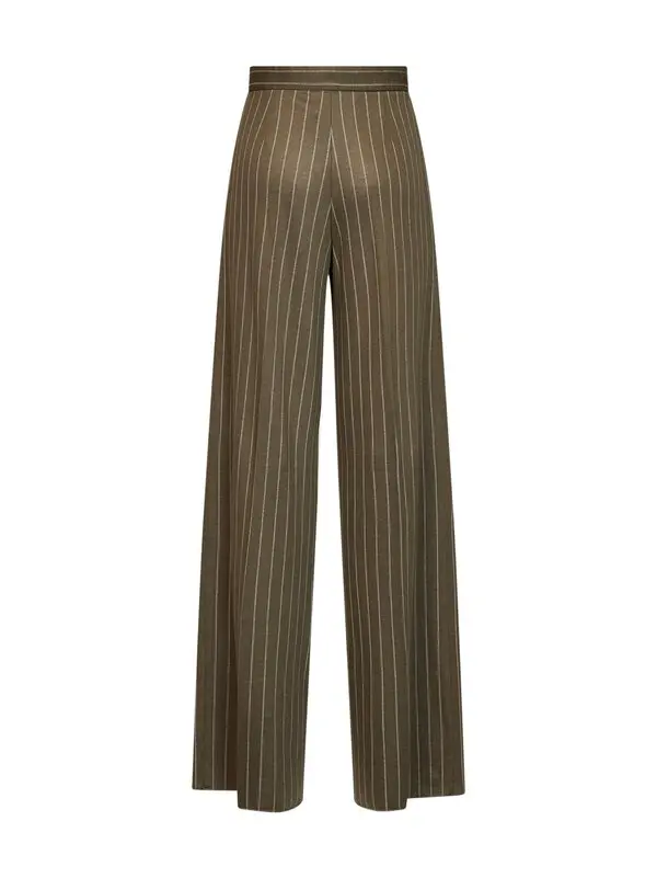 Max Mara Khaki Green Pinstriped Jersey Mxmrio Wide-leg Trousers - Multicolor