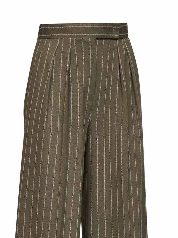 Max Mara Khaki Green Pinstriped Jersey Mxmrio Wide-leg Trousers - Multicolor
