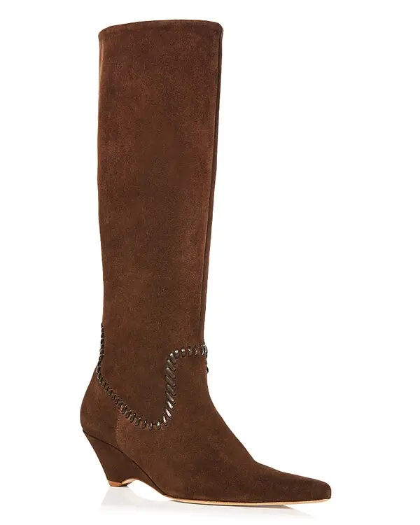 Cinq À Sept Marta Stitched Suede Knee High Boots - Chocolate