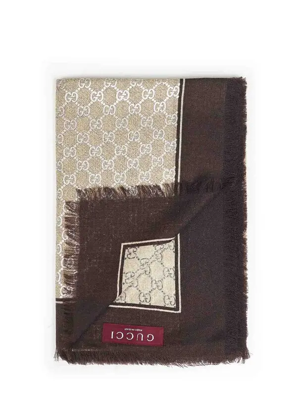 Gucci Brown Laminated Gg Wool Shawl