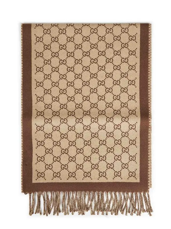 Gucci Beige And Brown Gg Wool Scarf - Multicolor