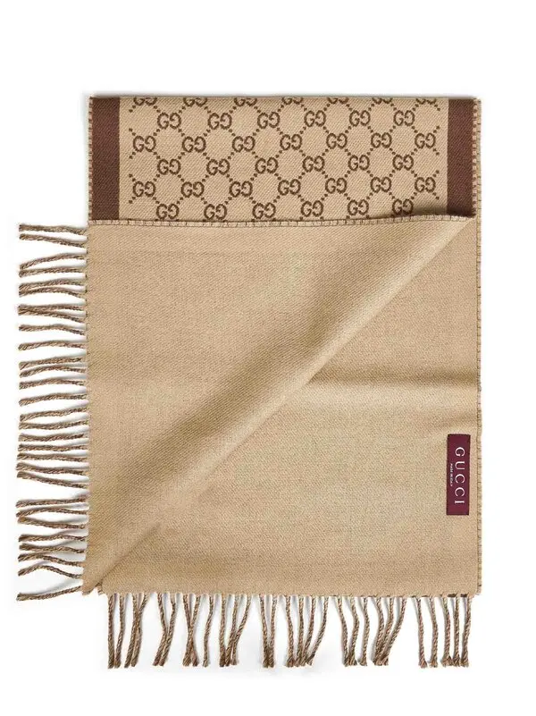 Gucci Beige And Brown Gg Wool Scarf - Multicolor