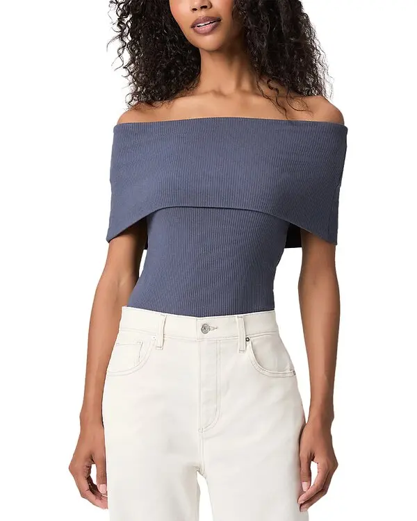Paige Rosarita Ribbed Off The Shoulder Top - Pacific Blue