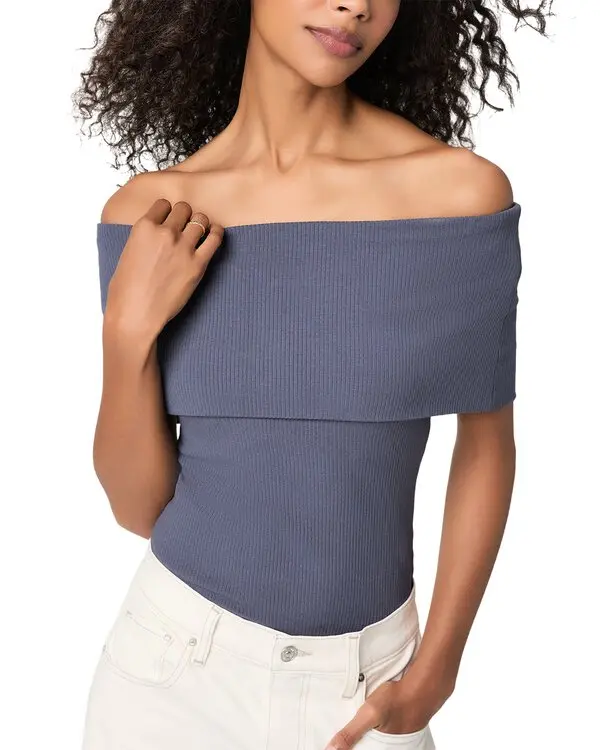Paige Rosarita Ribbed Off The Shoulder Top - Pacific Blue