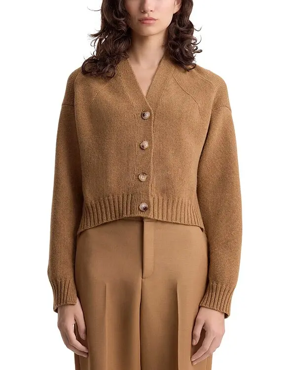 FFORME Enika Wool & Cashmere Cropped Cardigan - Camel Melange