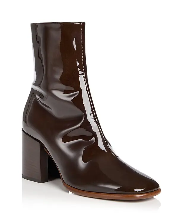 Dries Van Noten Patent Leather Ankle Boots - Olive