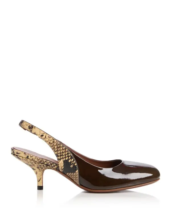Dries Van Noten Snake Embossed & Patent Leather Slingback Pumps - Olive