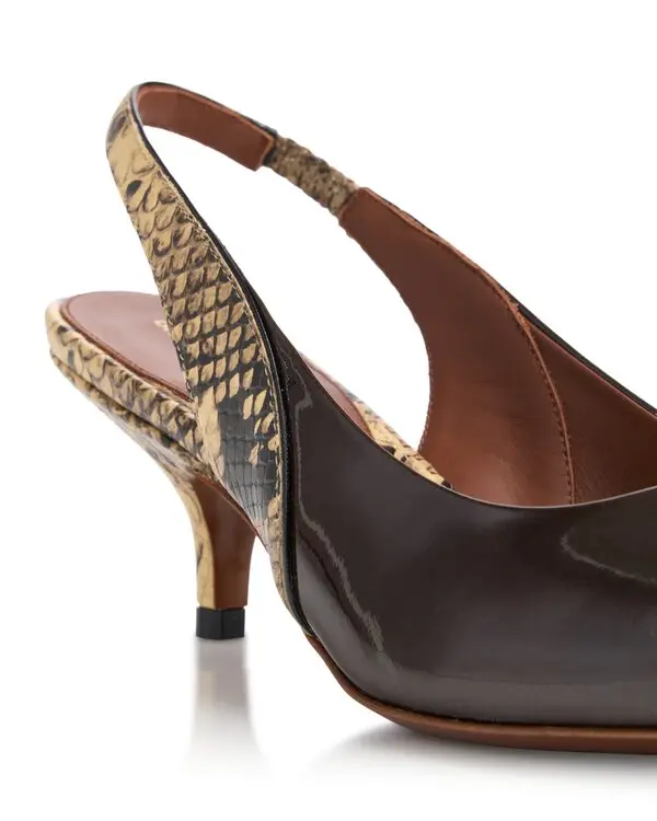 Dries Van Noten Snake Embossed & Patent Leather Slingback Pumps - Olive