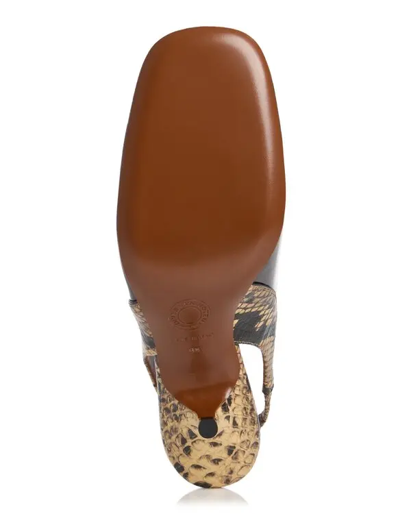 Dries Van Noten Snake Embossed & Patent Leather Slingback Pumps - Olive