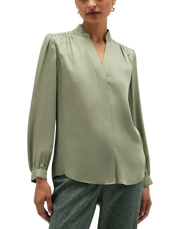 HOBBS LONDON Gwen Satin Blouse - Cool Sage