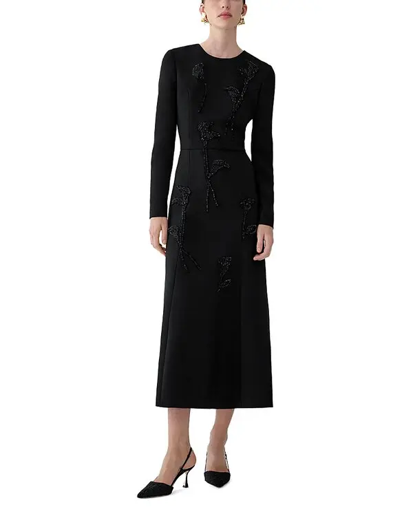 Carolina Herrera Embellished Long Sleeve Midi Dress
