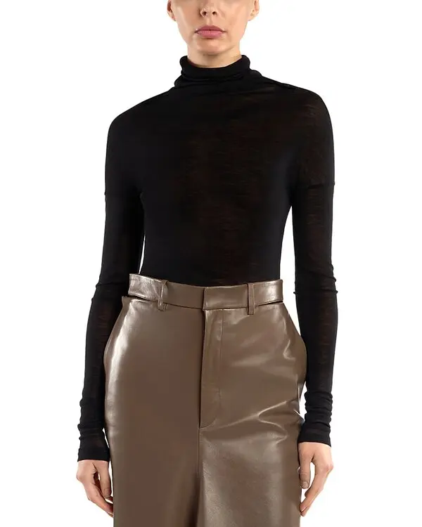 Victoria Beckham High Neck Draped Long Sleeve Top - Black