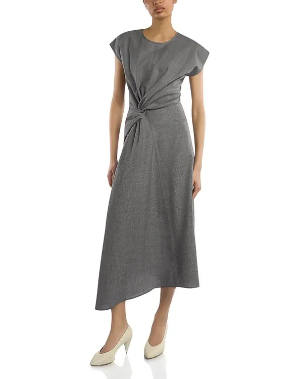 Victoria Beckham Aria Twisted Midi Dress - Light Grey